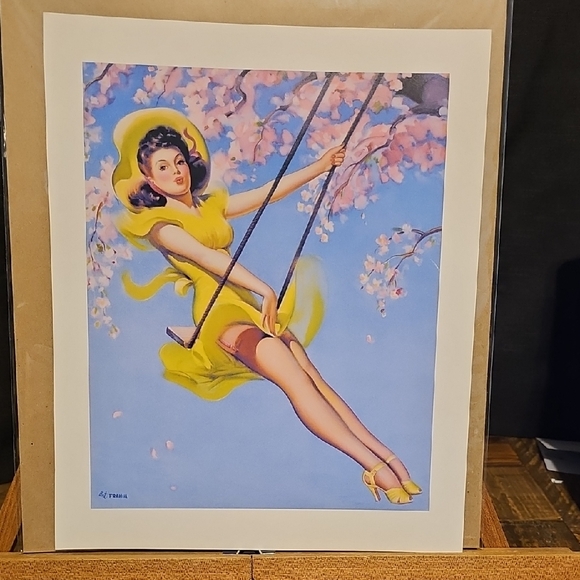 Art | Vintage Pinup Style Art Print With Woman On Swing Frahm | Poshmark
